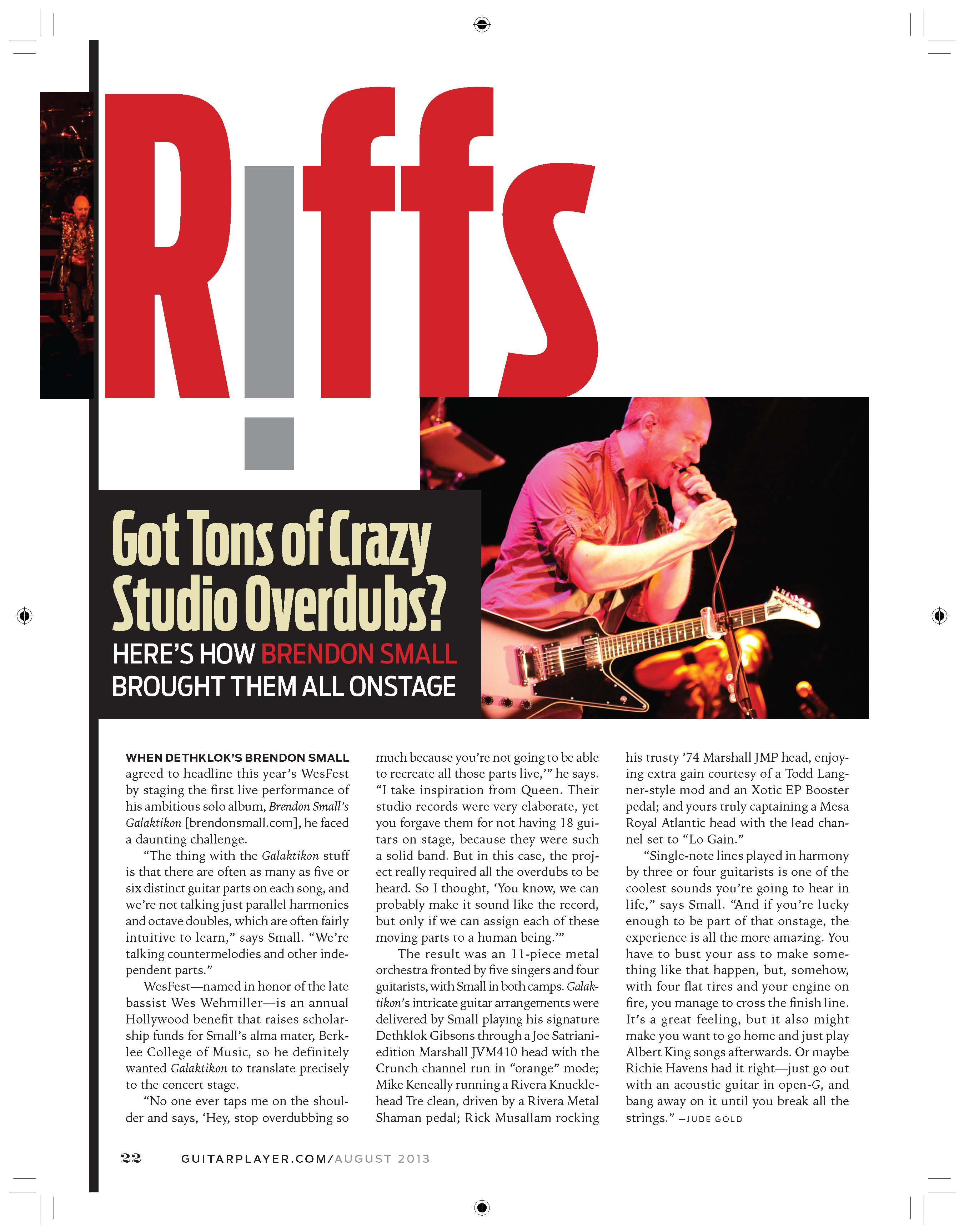 Guitar Player Magazine article | A Tribute to Wes Wehmiller